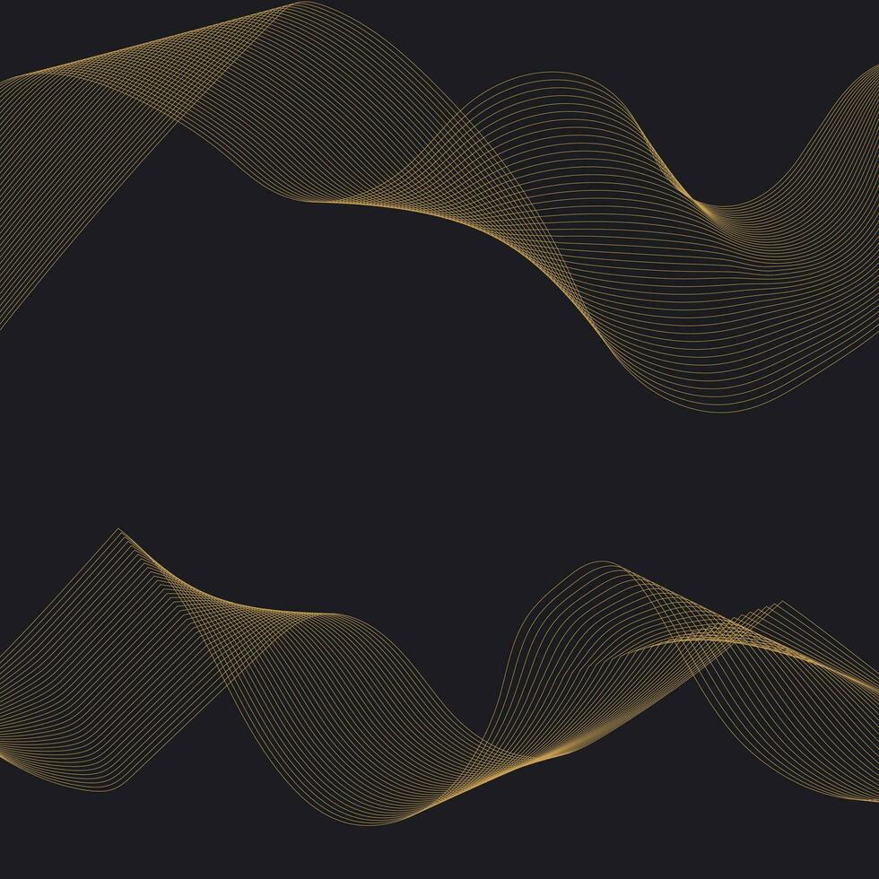 Abstract luxury golden wave lines curved overlapping on black background. Template premium award ...