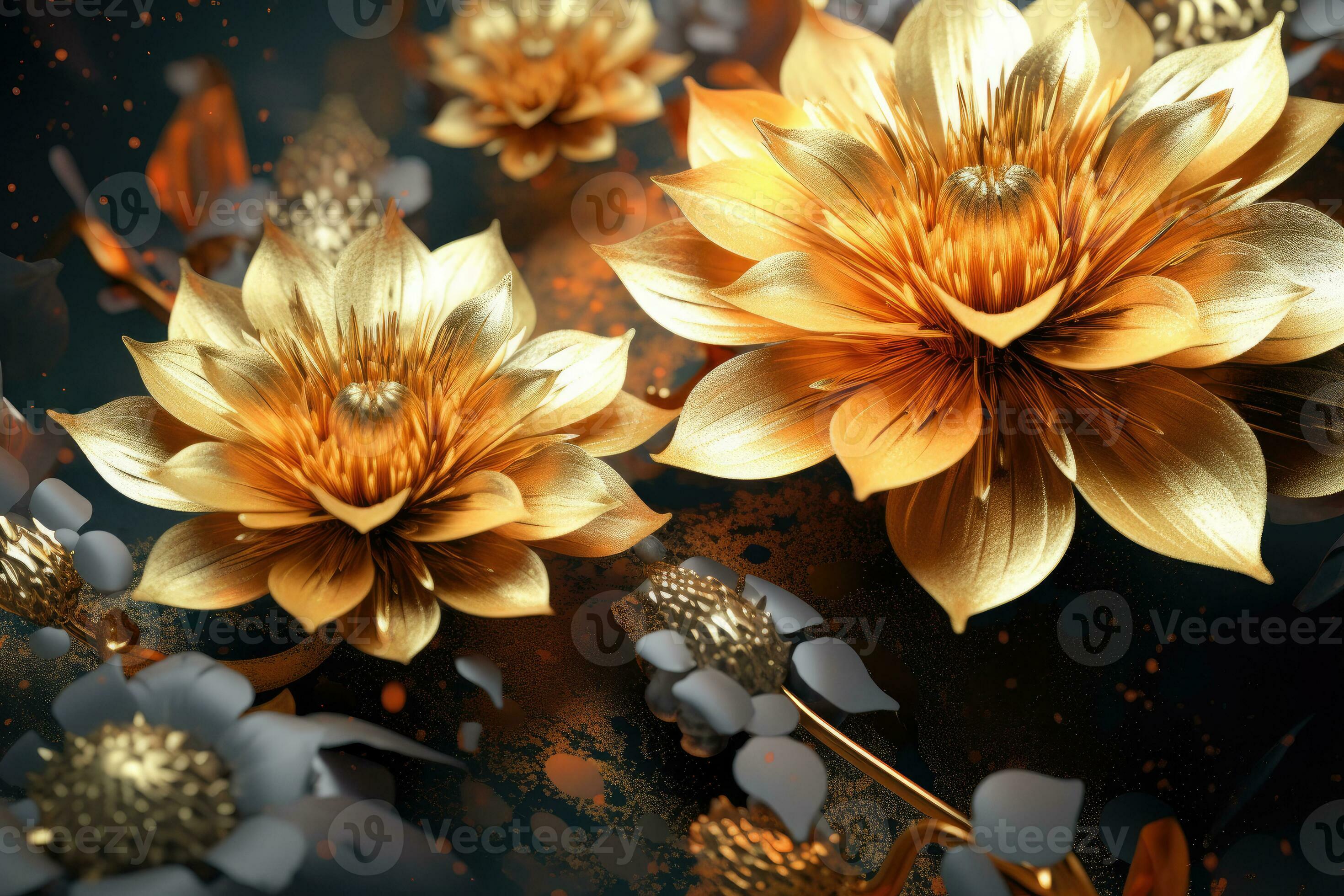 Golden flowers in full bloom with particlesai technology AI Generated ...