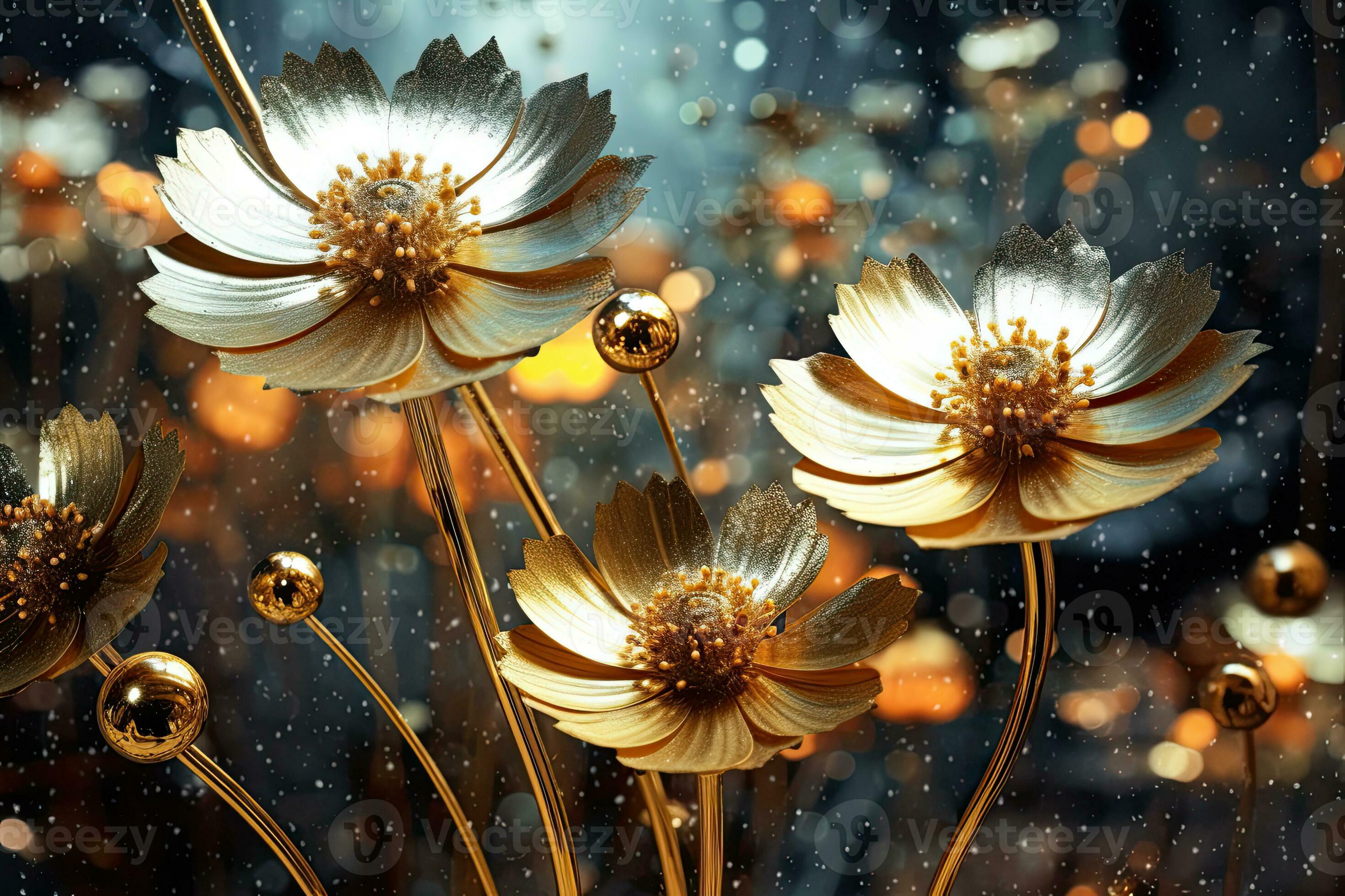 Golden flowers in full bloom with particlesai technology AI Generated ...