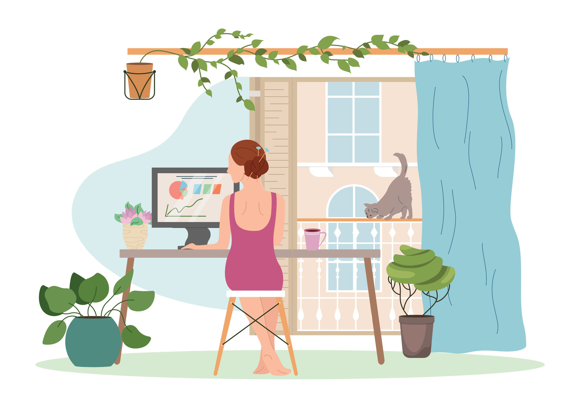 Remote Work Flat Composition 28573187 Vector Art at Vecteezy