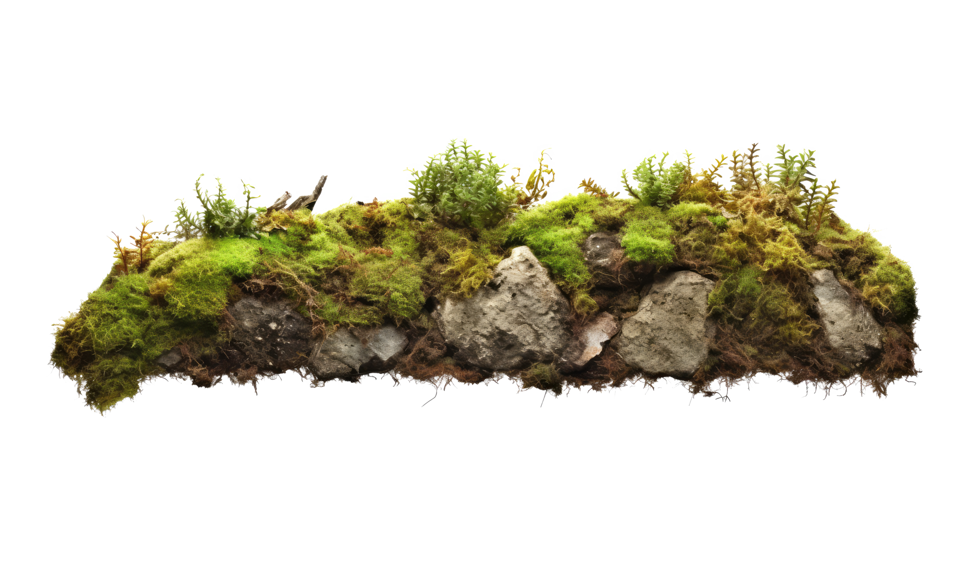 Dark rocks partially covered with moss . AI Generated 28573952 PNG