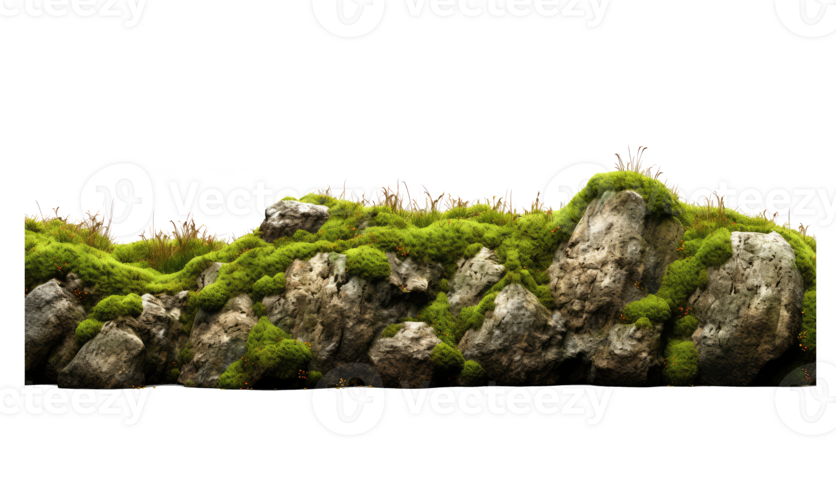 Dark rocks partially covered with moss . AI Generated 28574120 PNG