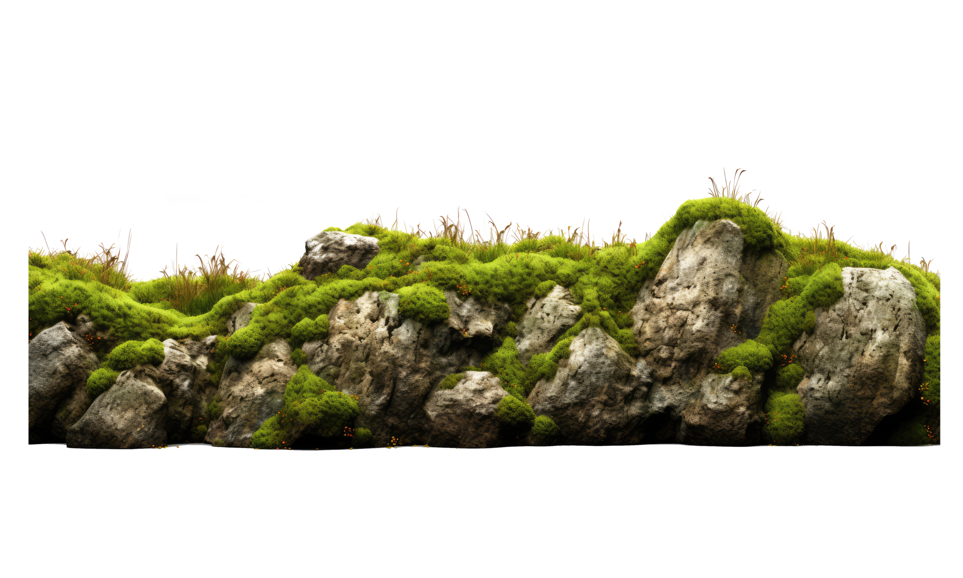 Dark rocks partially covered with moss . AI Generated 28574120 PNG