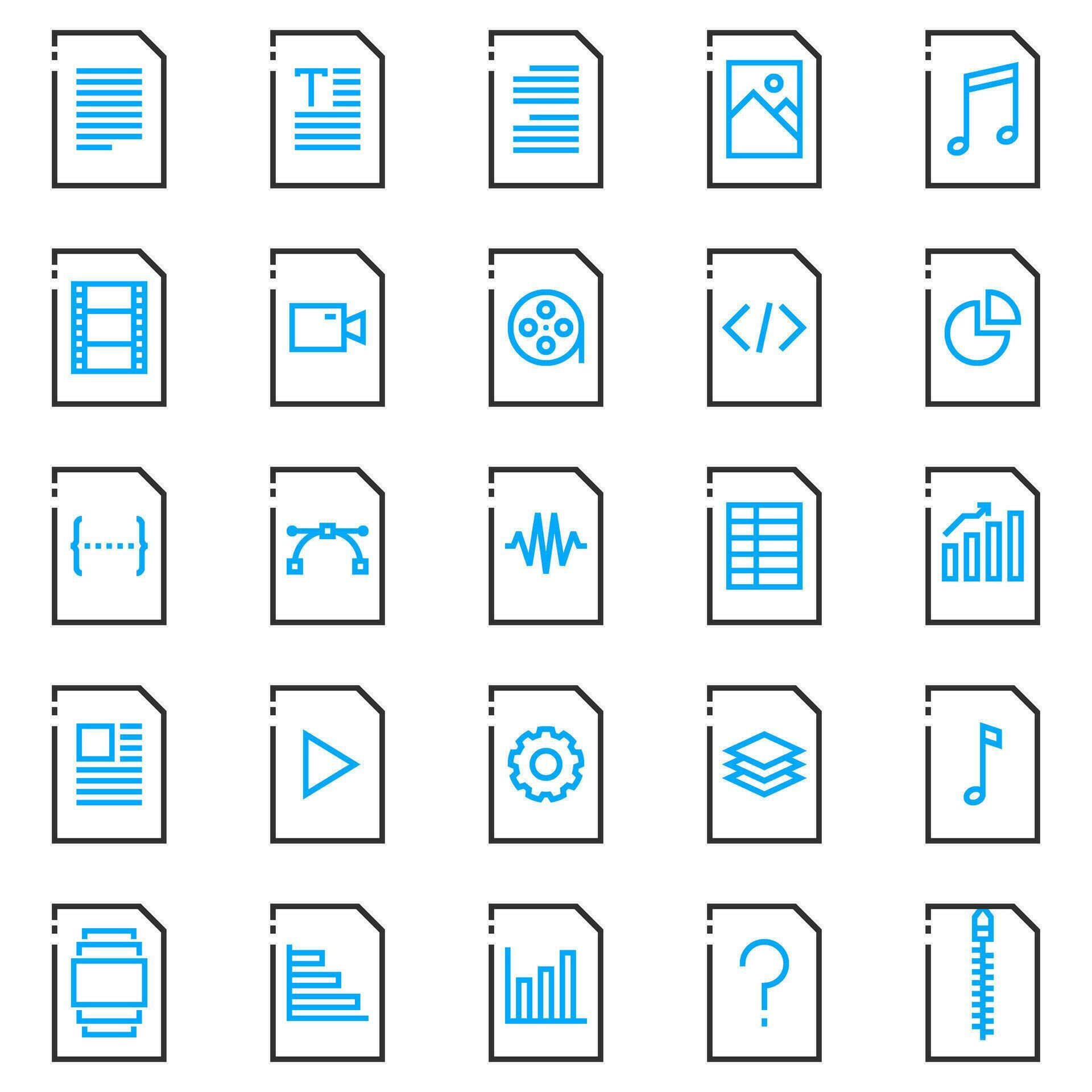 File type icons, in dual tone style, for a variety of office uses and ...