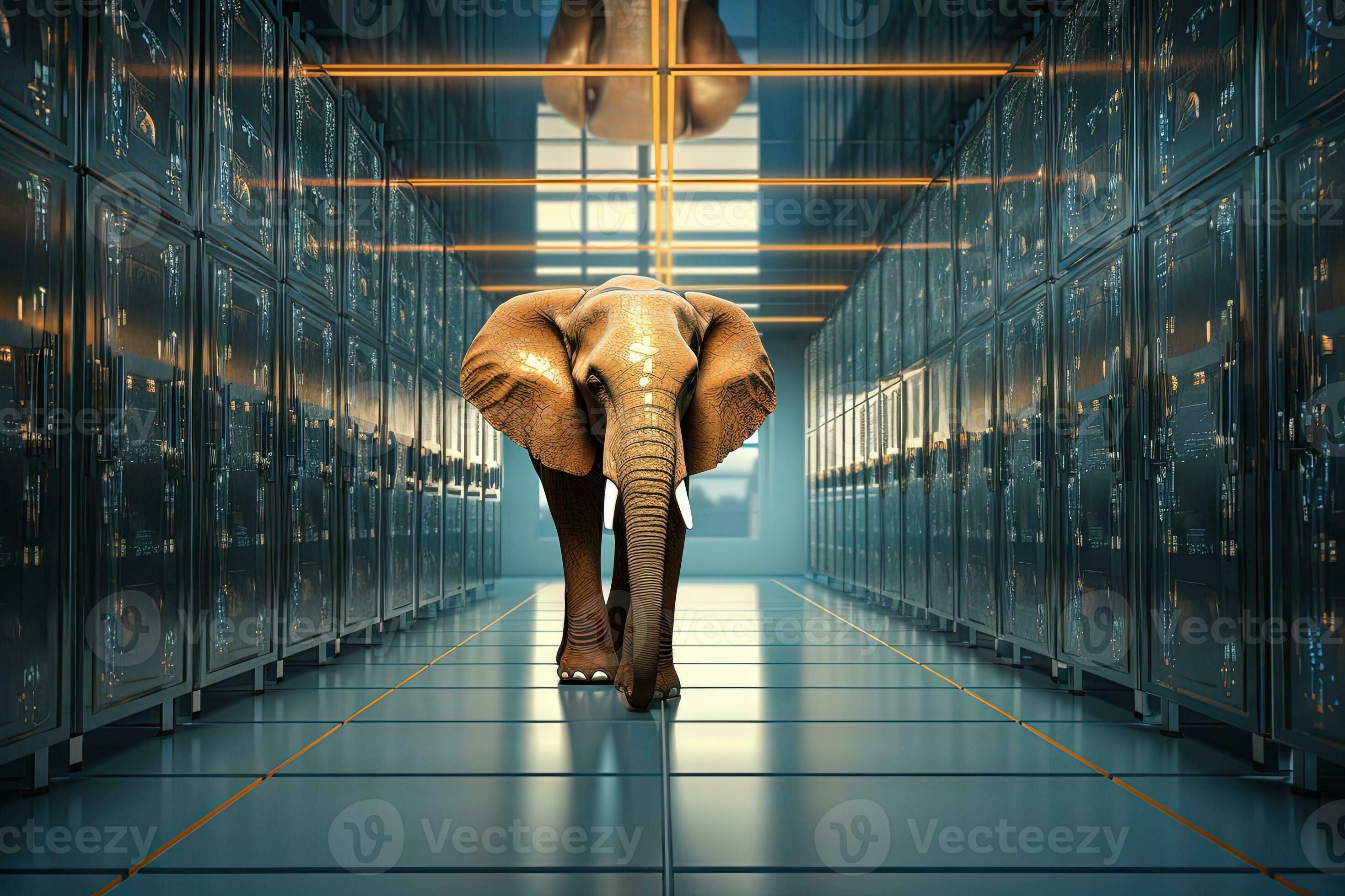 Elephant in the server room. Concept of the big data and digital ...