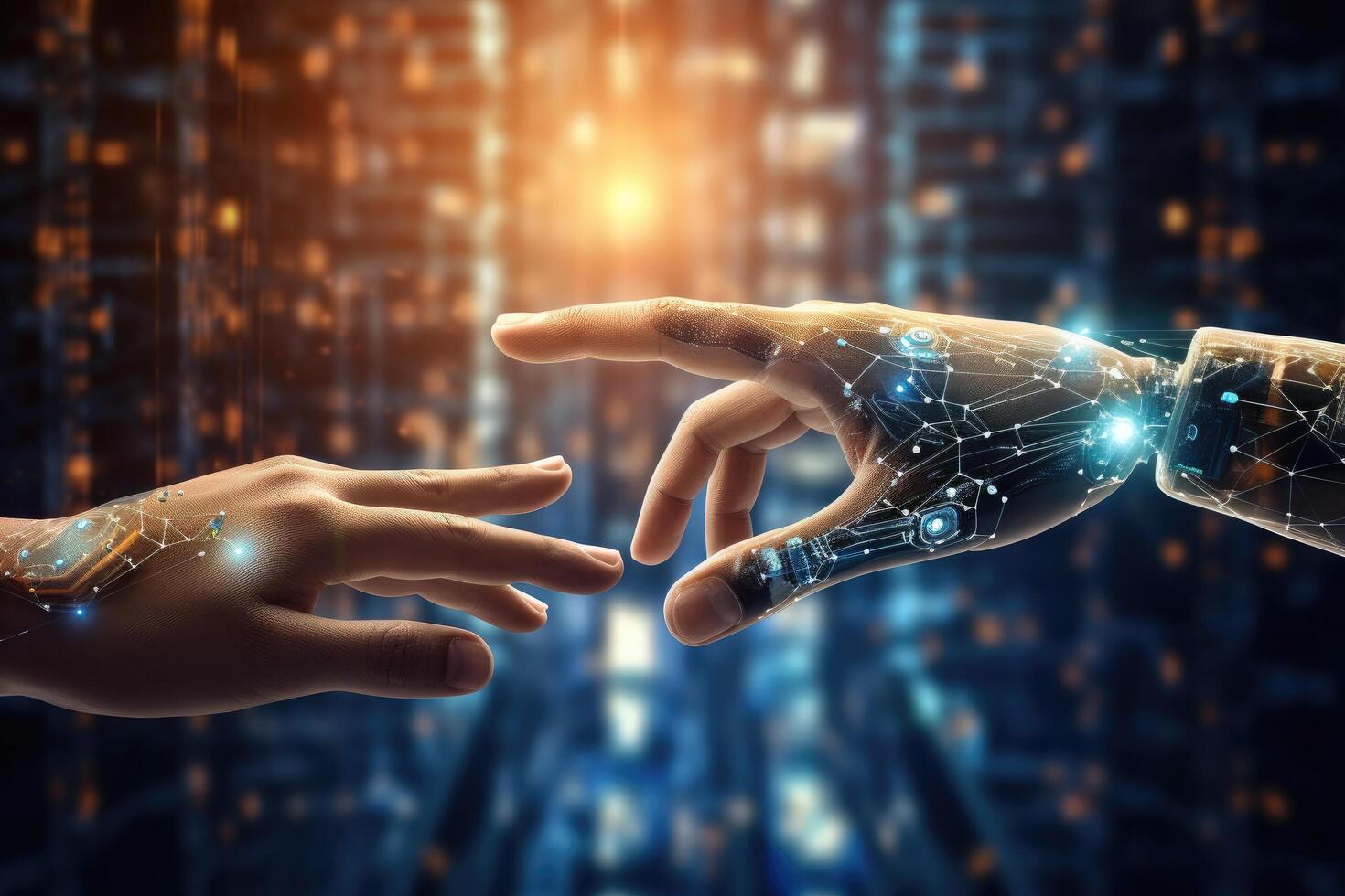 View Of A Cyborg Hand Touching A Technology Interface 3d Rendering Ai Machine Learning Hands Of