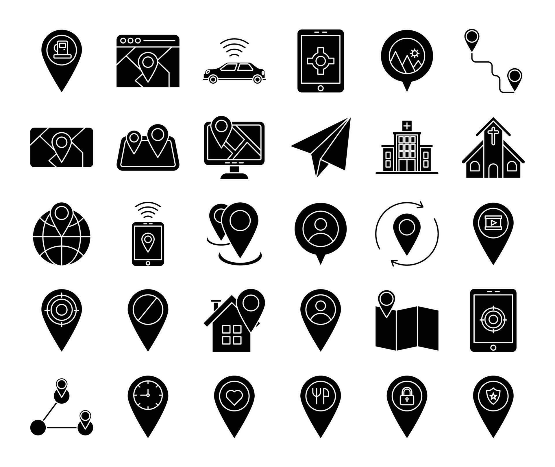 collection of icons about maps and navigation. solid icon 28577849 Vector Art at Vecteezy