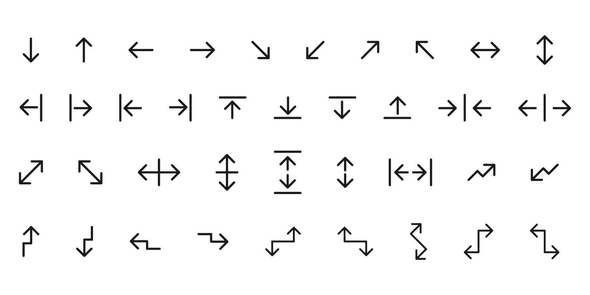Arrows set. Black navigation cursor icons. Isolated collection of direction arrows. Left and ...