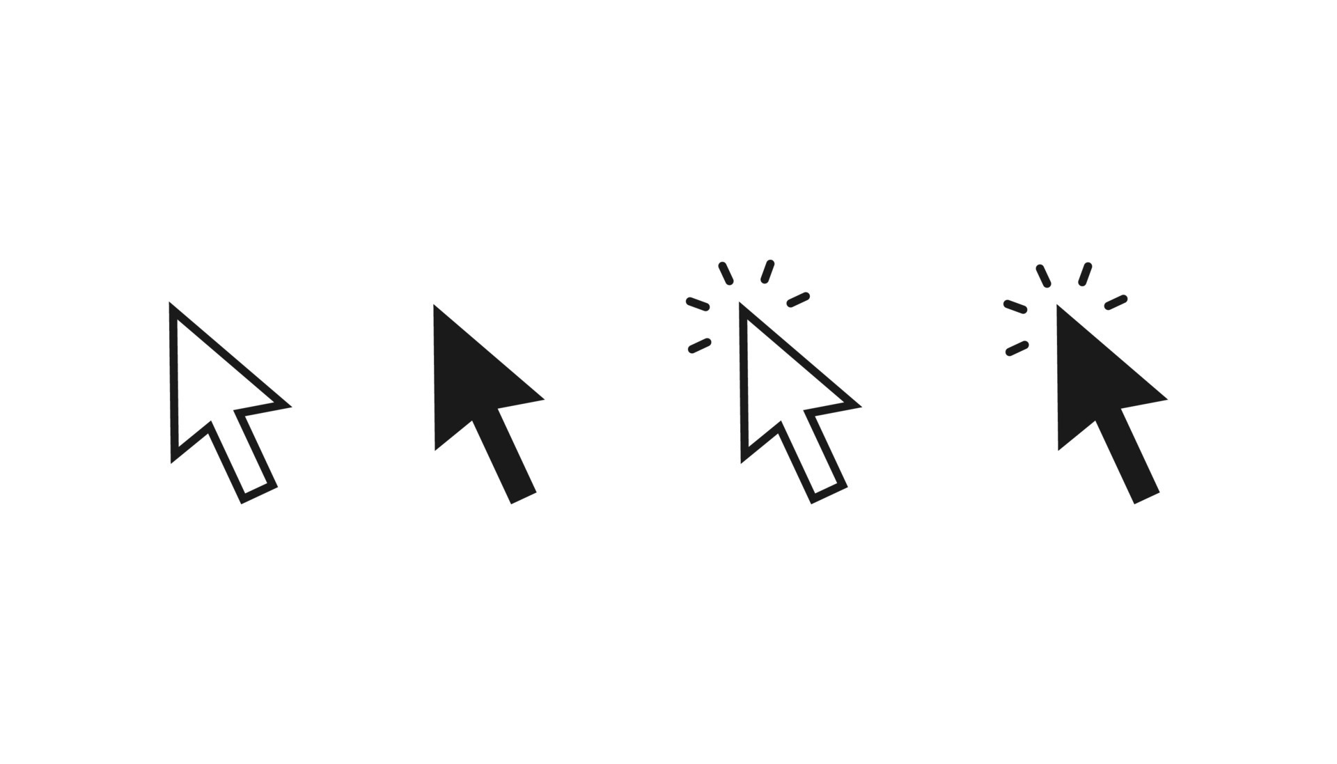 Set Of Clicking Arrows Outline And Bold Arrow Icons Cursor Sing With Clicking Effect Mouse