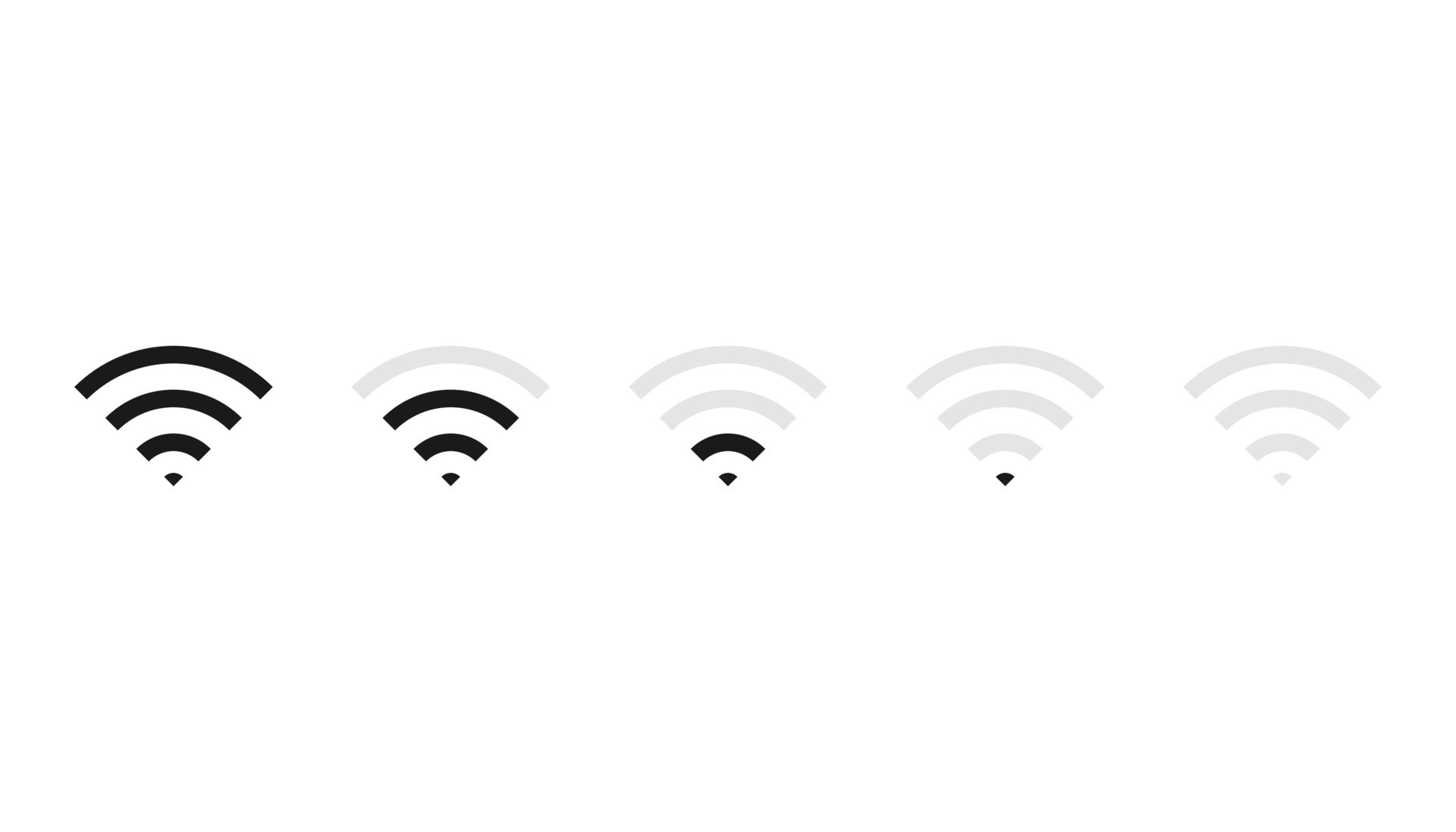 Set of wifi icons with signal strength level. Connection wave symbol from low to high. Isolated ...