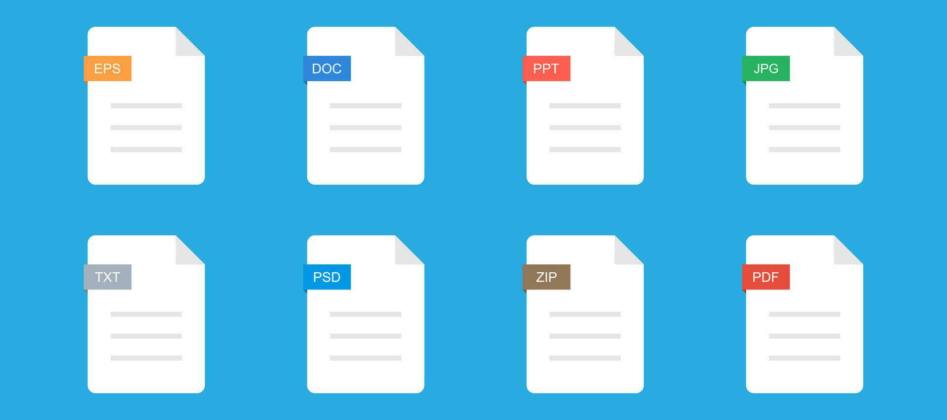 File type formats. Doc and PPT file pictograms. Isolated PDF and ZIP ...