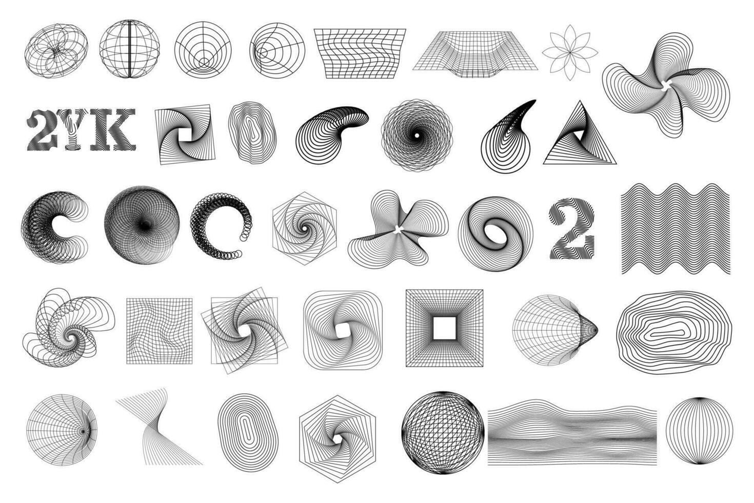 Set of abstract outline y2k geometric wireframe elements, shapes. Retro elements 28585640 Vector ...