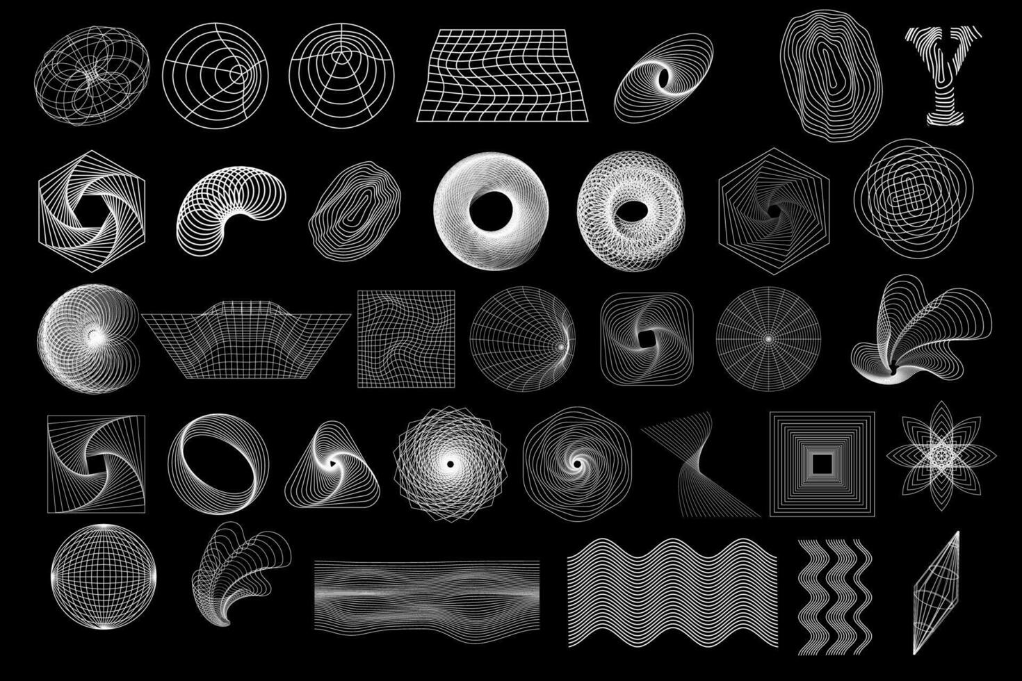 Set of white abstract y2k geometric wireframe elements, shapes. Retro design elements 28585644 ...