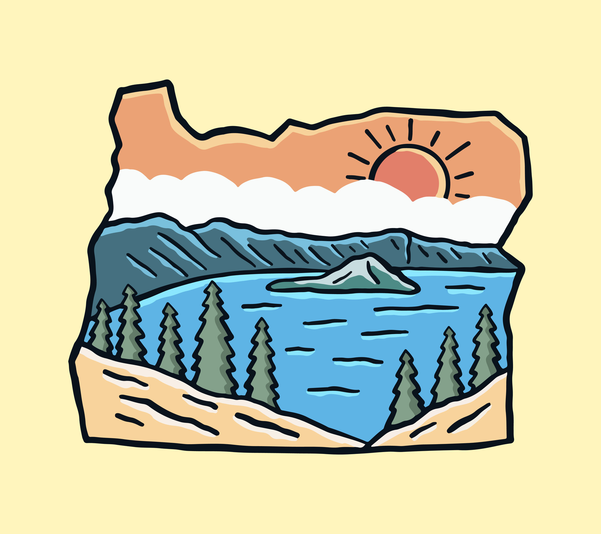 Vintage vector of Crater Lake national Park Oregon 28594278 Vector Art ...