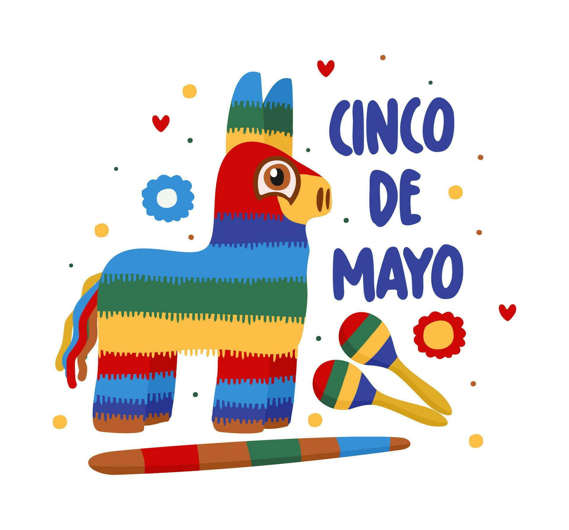 Pinata with bat and maracas. Cinko de Mayo. Mexican holiday, May, 5 ...
