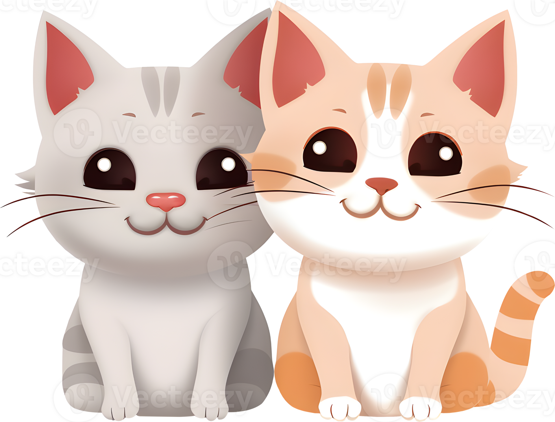 Two Cute Smiling Kitten Cat Cartoon Png File No Background Ai Generated 28597495 Png