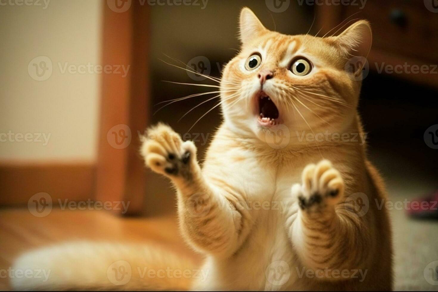 Funny Surprised Cat With A Questioning Pose A Cute Kitten Asks In