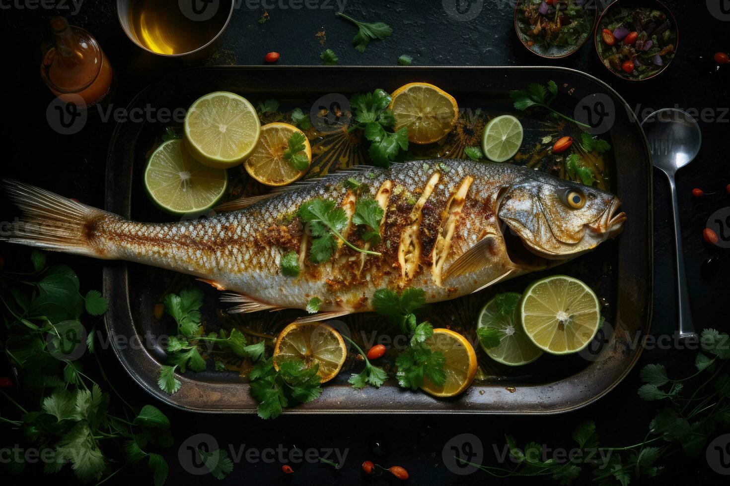 Whole fish with a grilled skin Arab food Generative AI 28621053 Stock ...