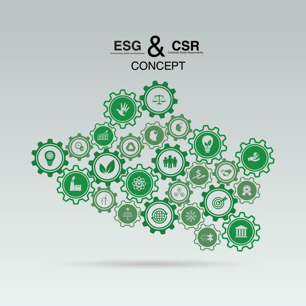 gears are connected to each other with CSR Corporate, Social Responsibility and ESG ...