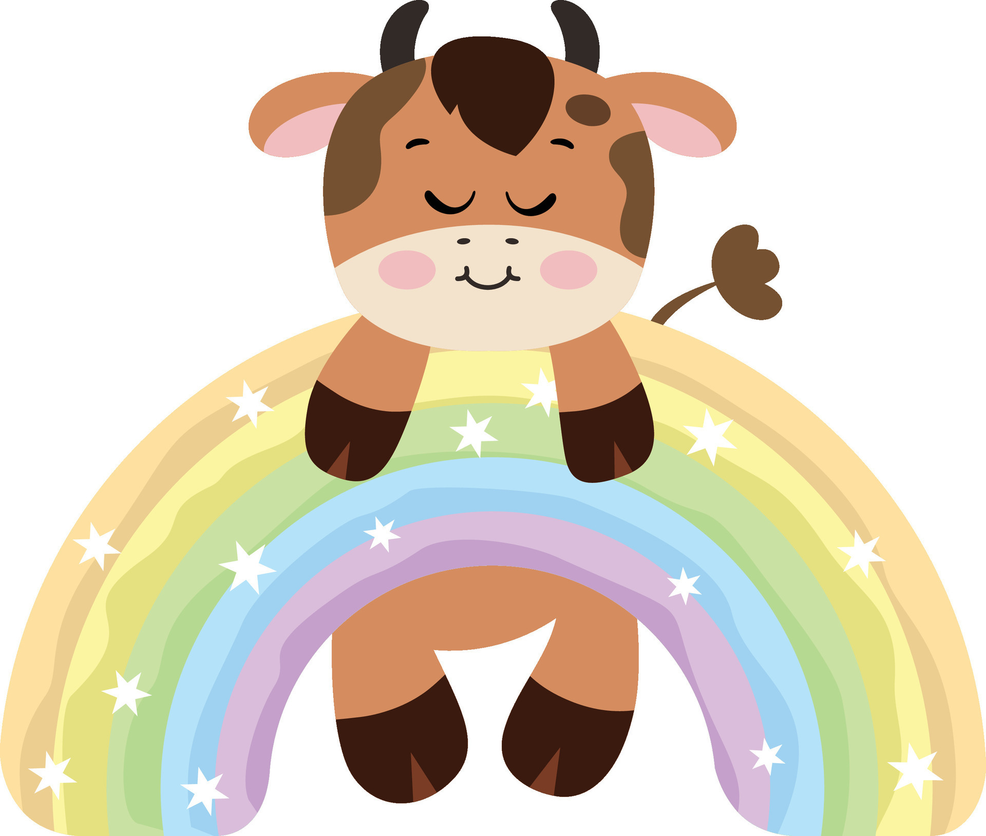 Cute cow hanging on magic rainbow 28626440 Vector Art at Vecteezy