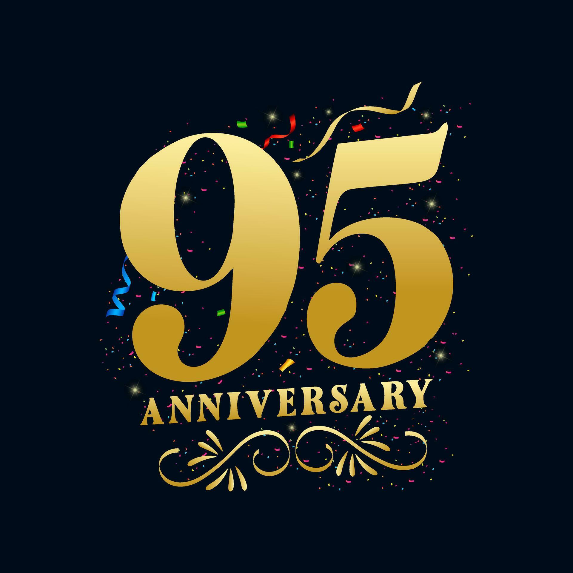 95 Anniversary luxurious Golden color 95 Years Anniversary Celebration Logo Design Template ...