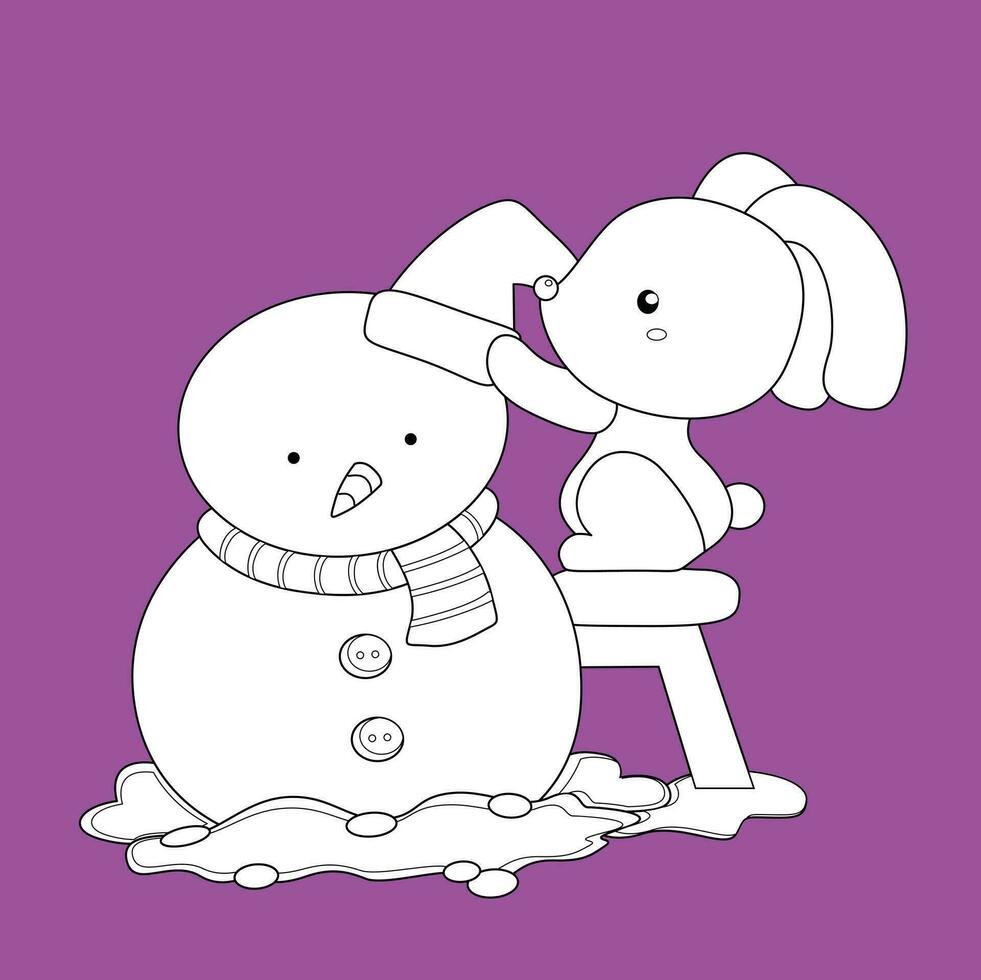 Cute Rabbit and Snowman Christmas Winter Animal Cartoon Digital Stamp ...