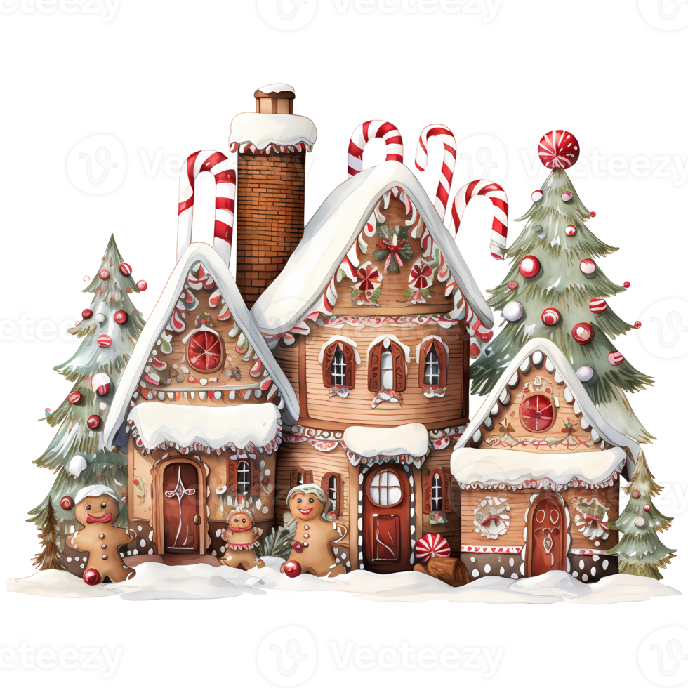 Christmas Gingerbread House Watercolor AI Generative 28632481 PNG