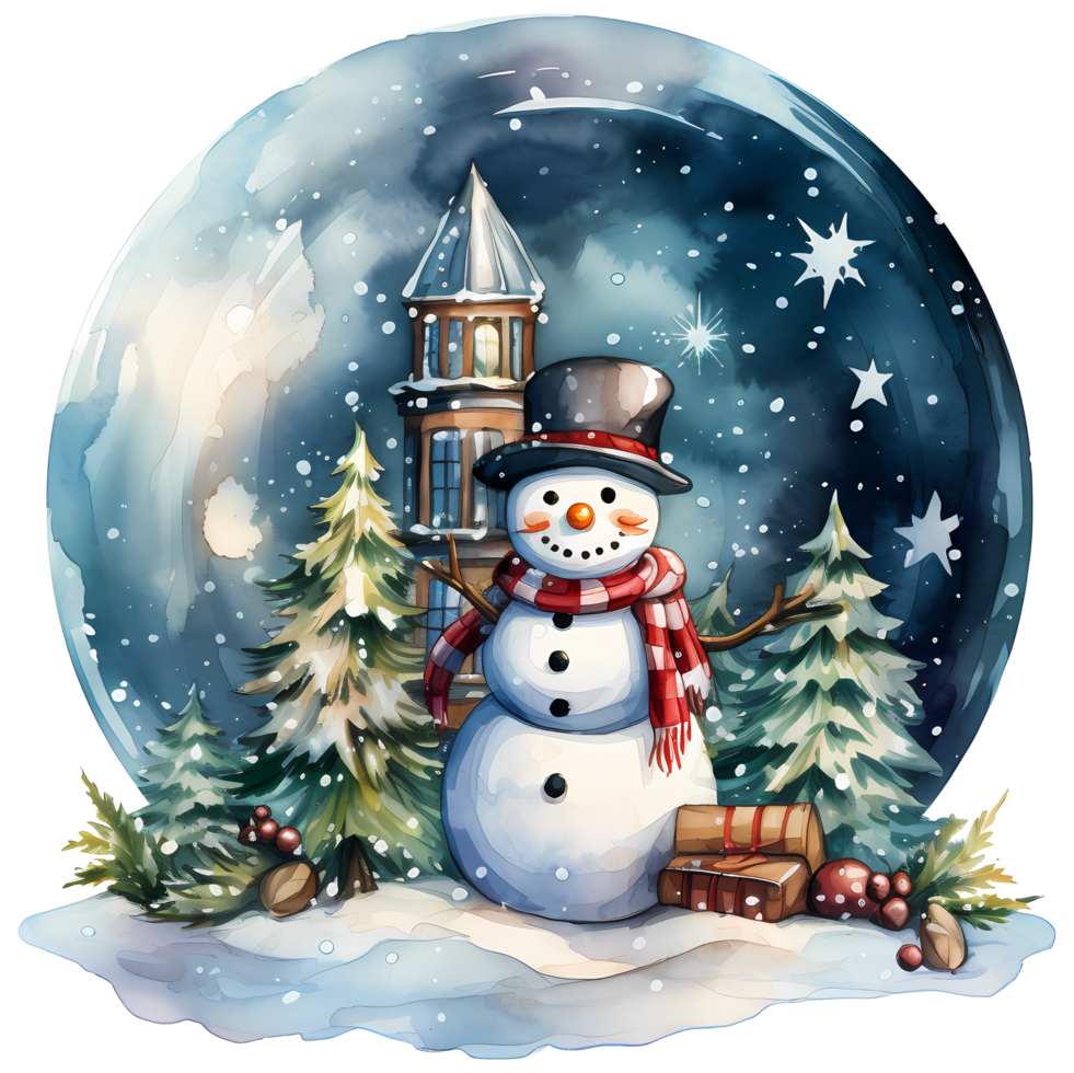 Watercolor Illustration Of A Snow Globe With A House And A Snowman AI watercolor-illustration-of-a-snow-globe-with-a-house-and-a-snowman-ai