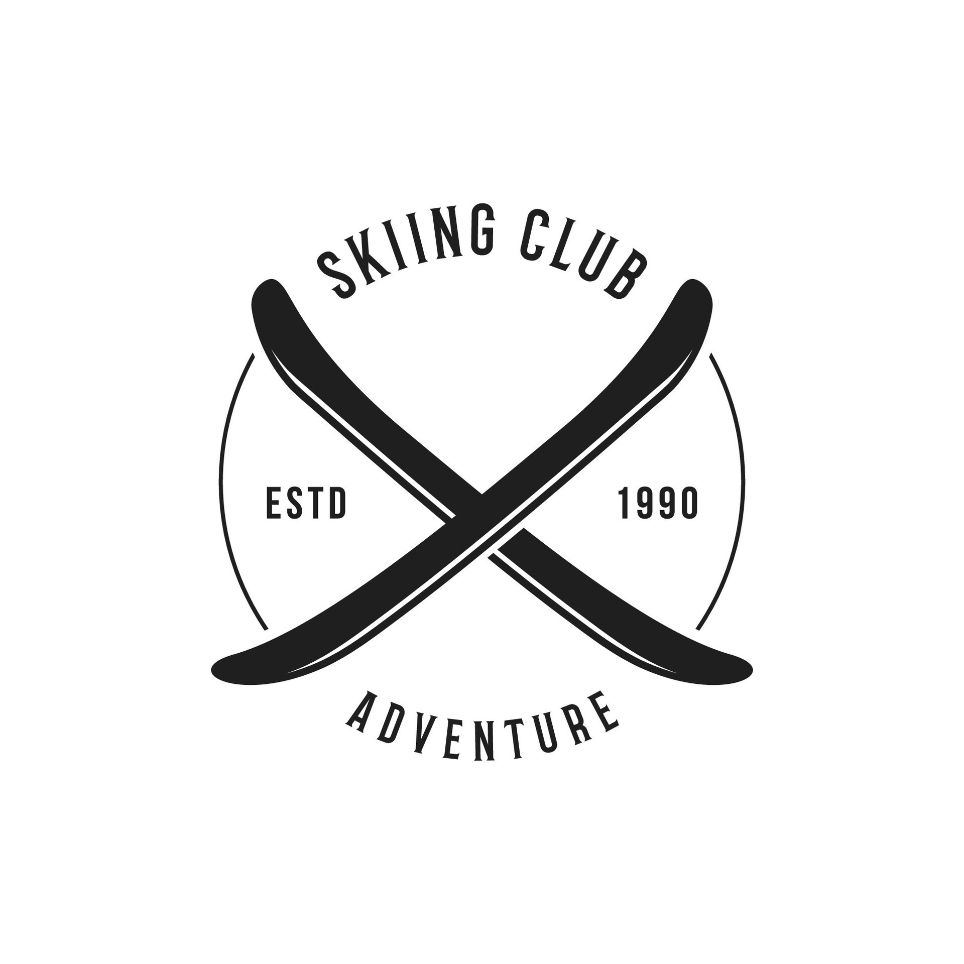 Retro ski sport template Logo element on vintage winter, with skis and ...