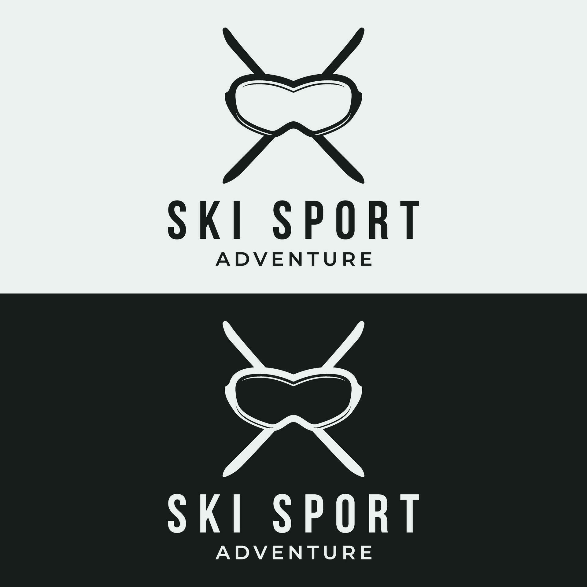 Retro ski sport template Logo element on vintage winter, with skis and ...