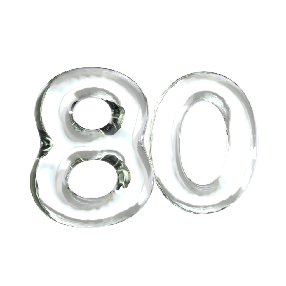 Number 80 3D Render with Glass Material 28634305 PNG