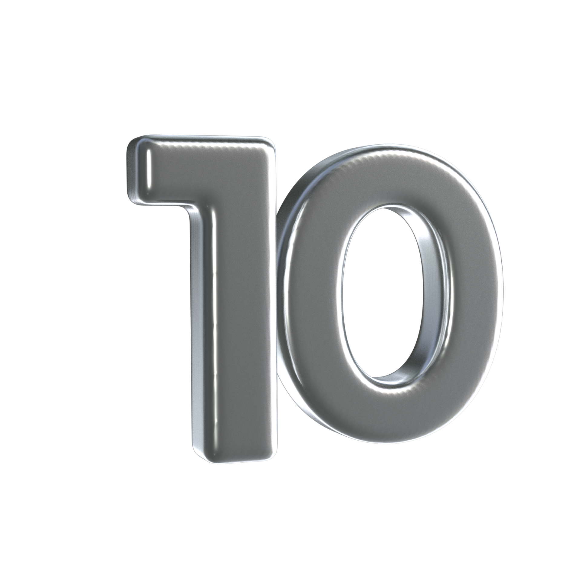 Number 10 3d Render With Silver Material 28634306 Png