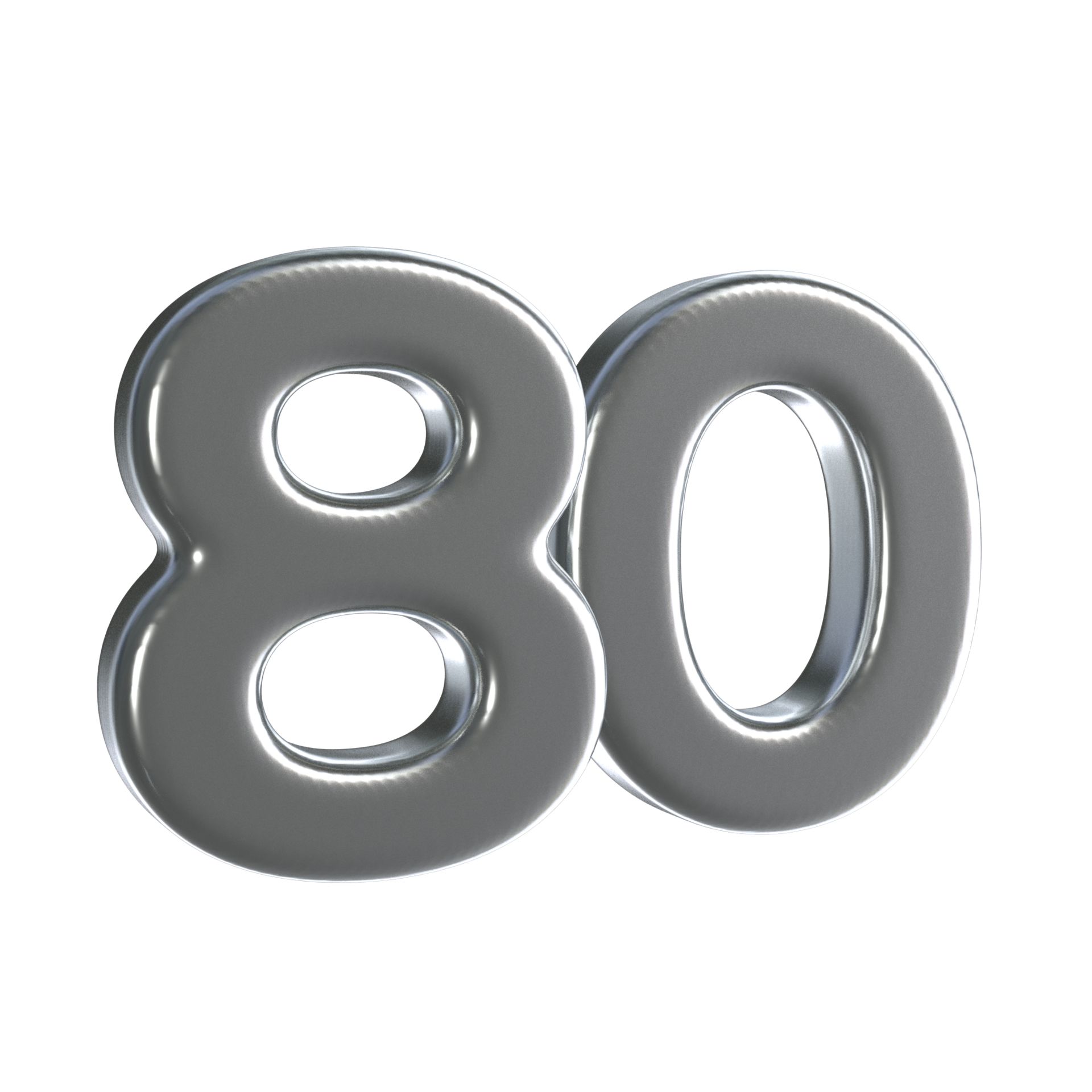 Number 80 3D Render with Silver Material 28634321 PNG