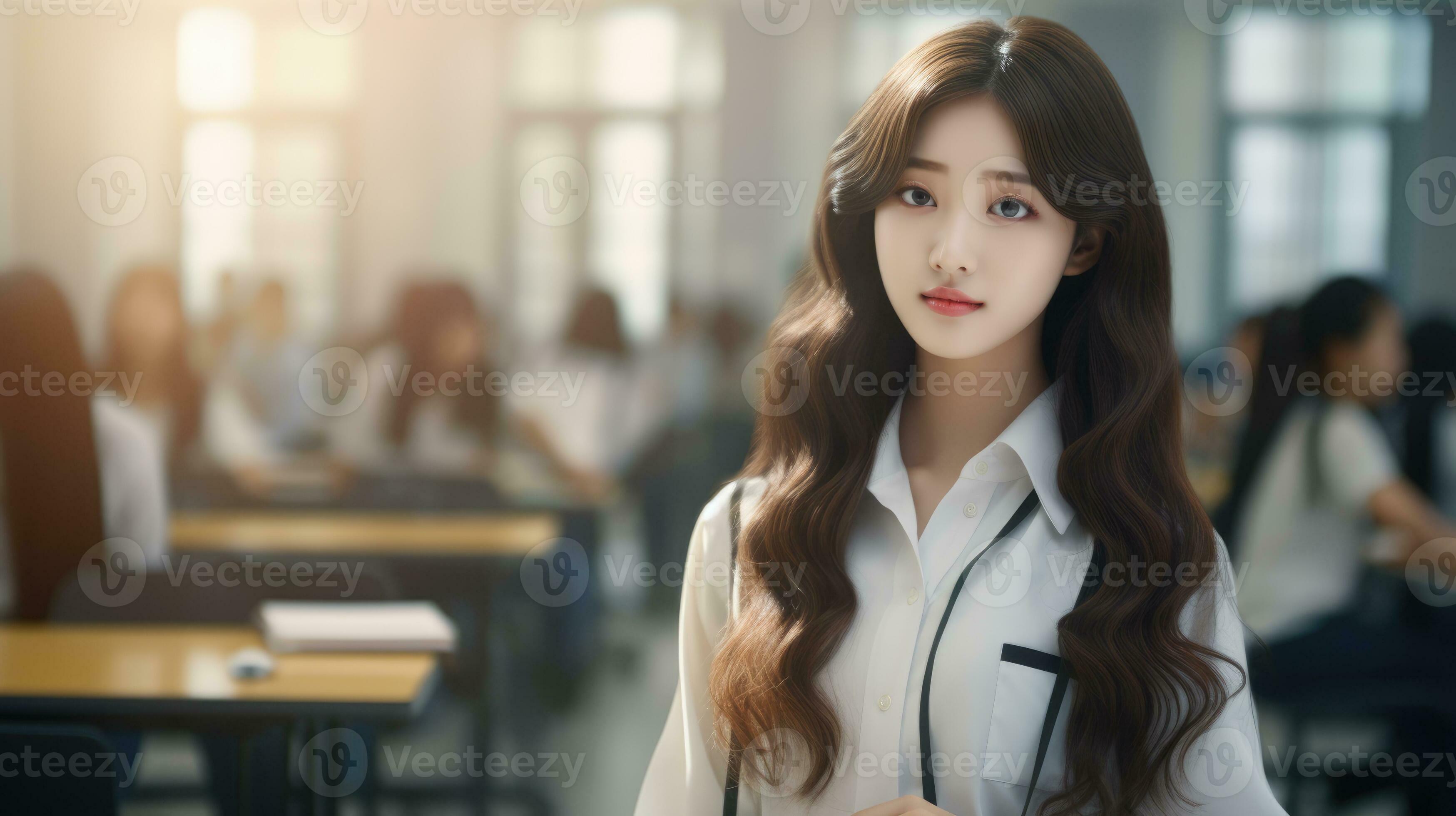 Korean girl at school. Beautiful Asian teen girl. 28635948 Stock Photo at Vecteezy