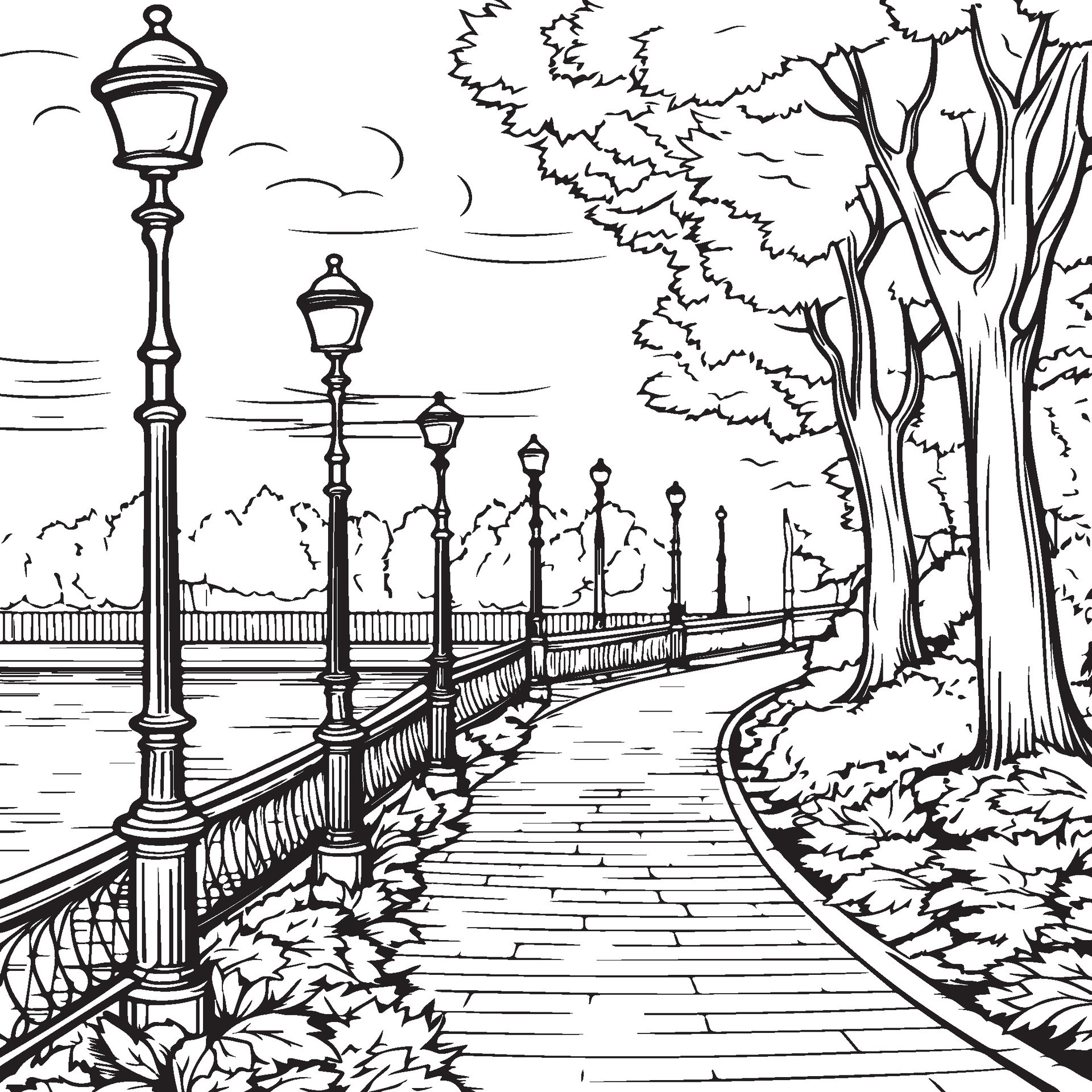 Coloring Page Of A Park Vector Art At Vecteezy