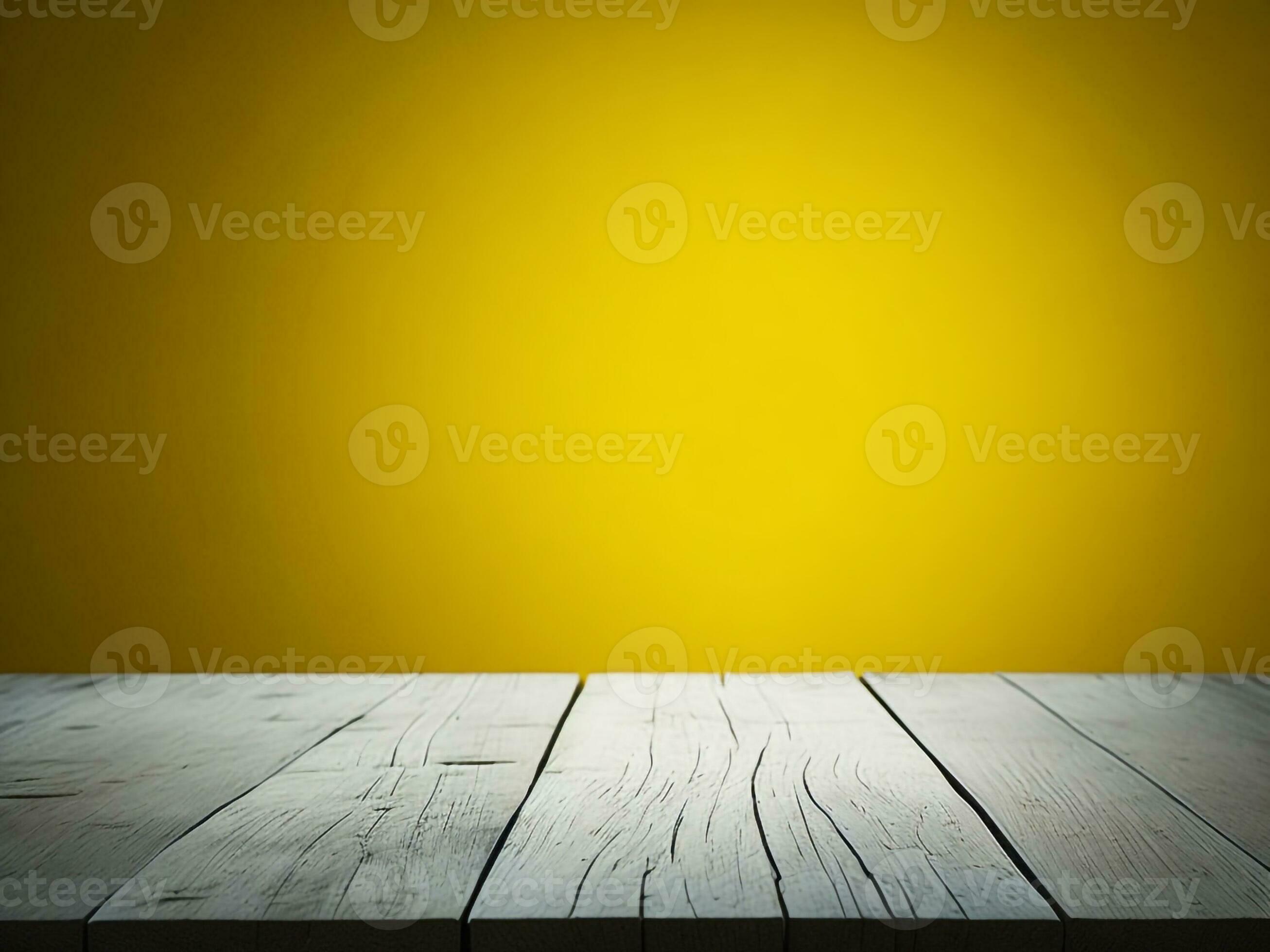 Wooden table and blur tropical Yellow Color background, product display ...