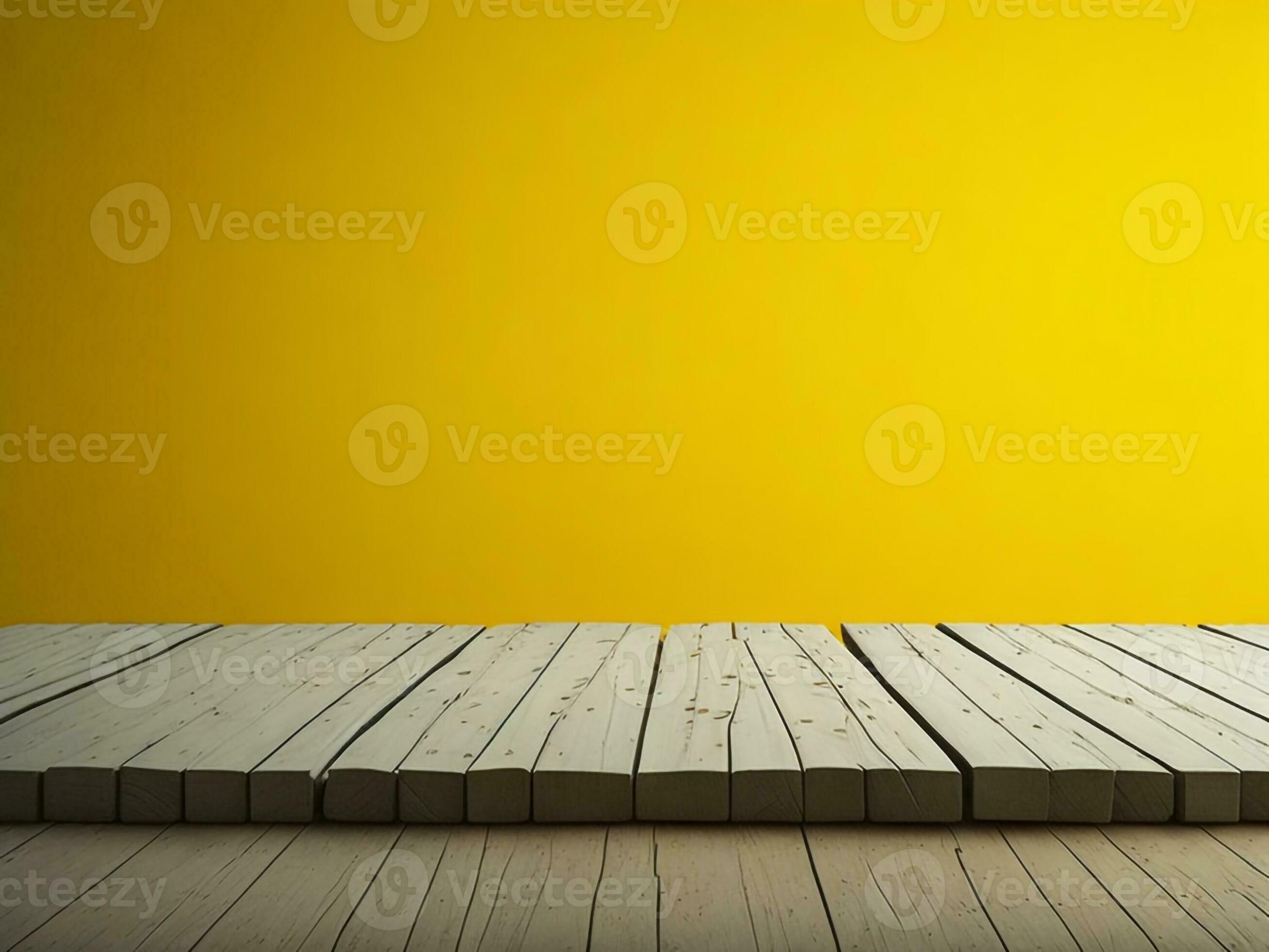 Wooden table and blur tropical Yellow Color background, product display ...