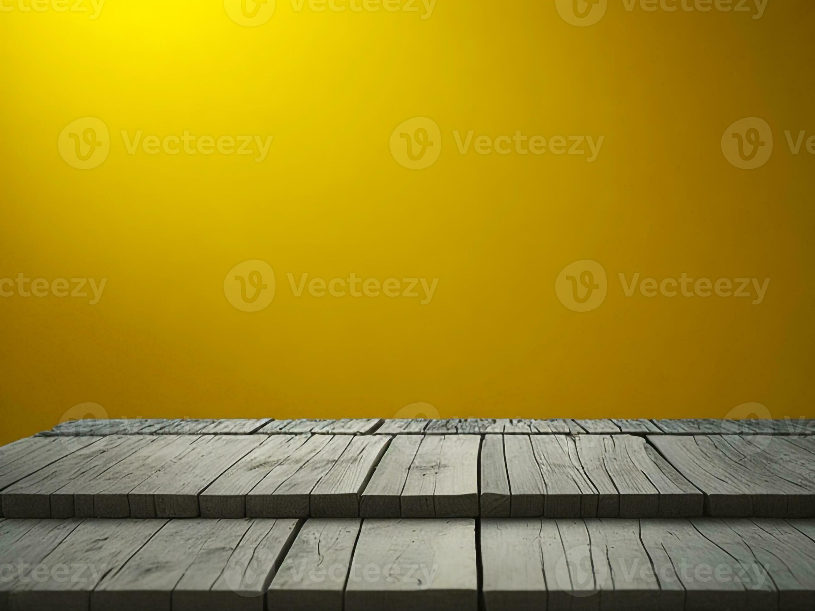 Wooden table and blur tropical Yellow Color background, product display ...