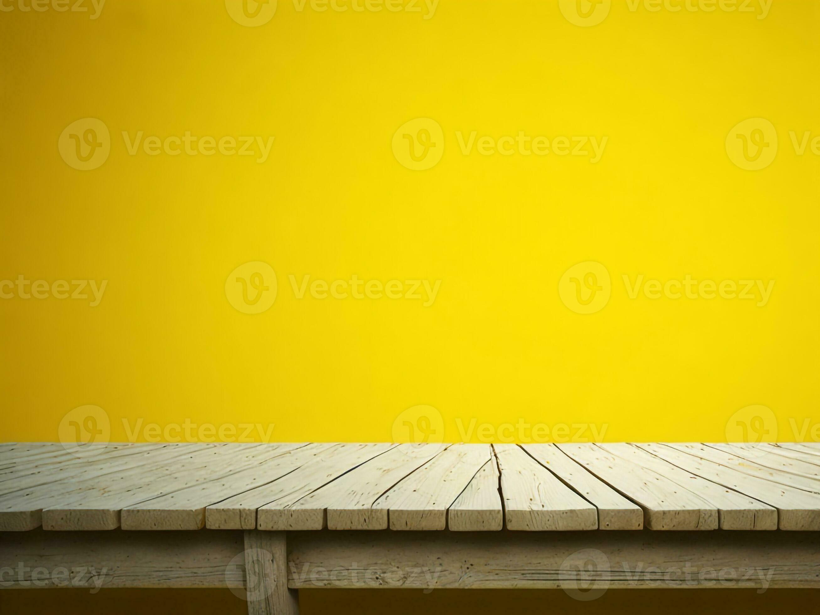 Wooden table and blur tropical Yellow Color background, product display ...