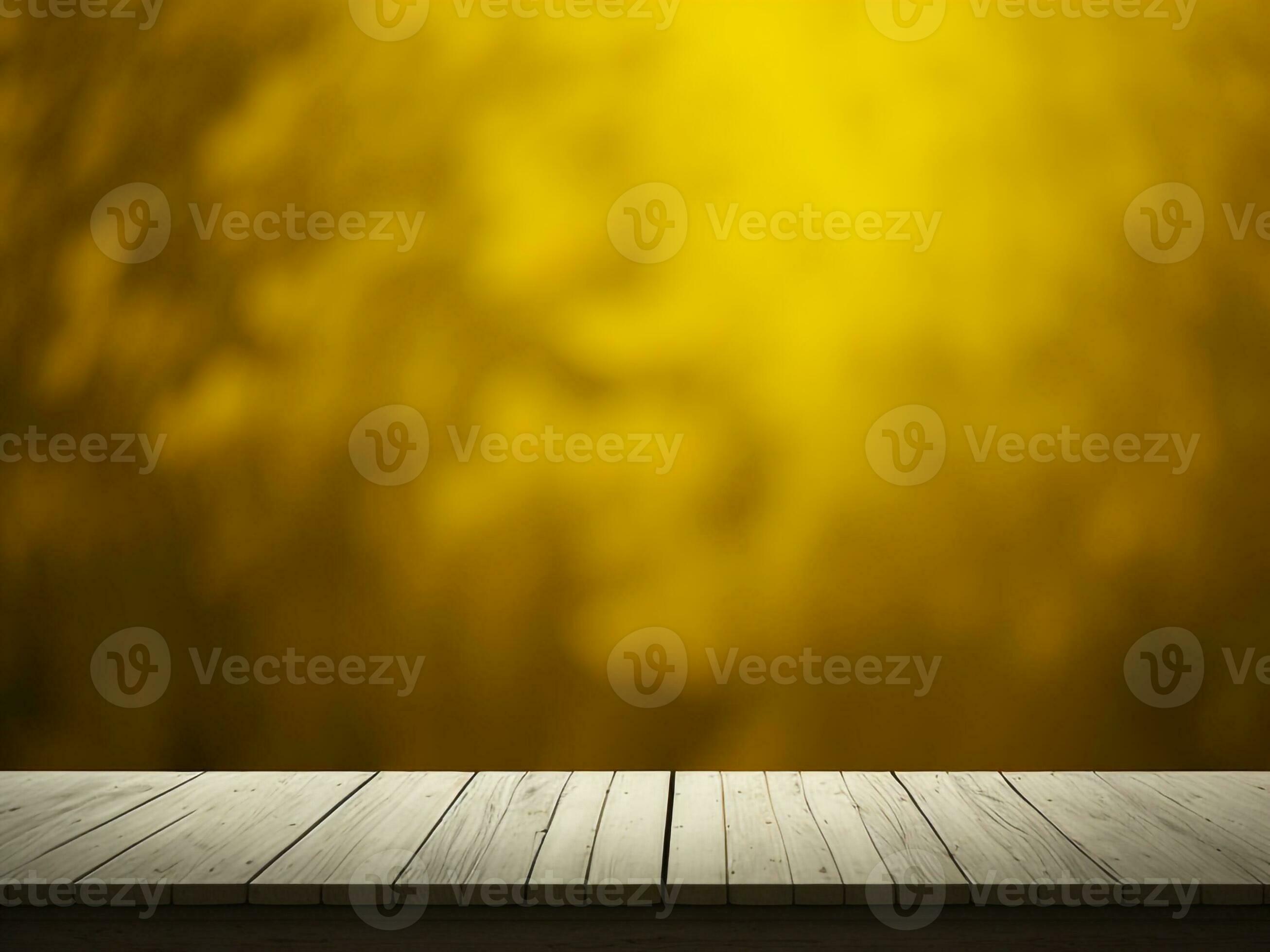 Wooden table and blur tropical Yellow Color background, product display ...
