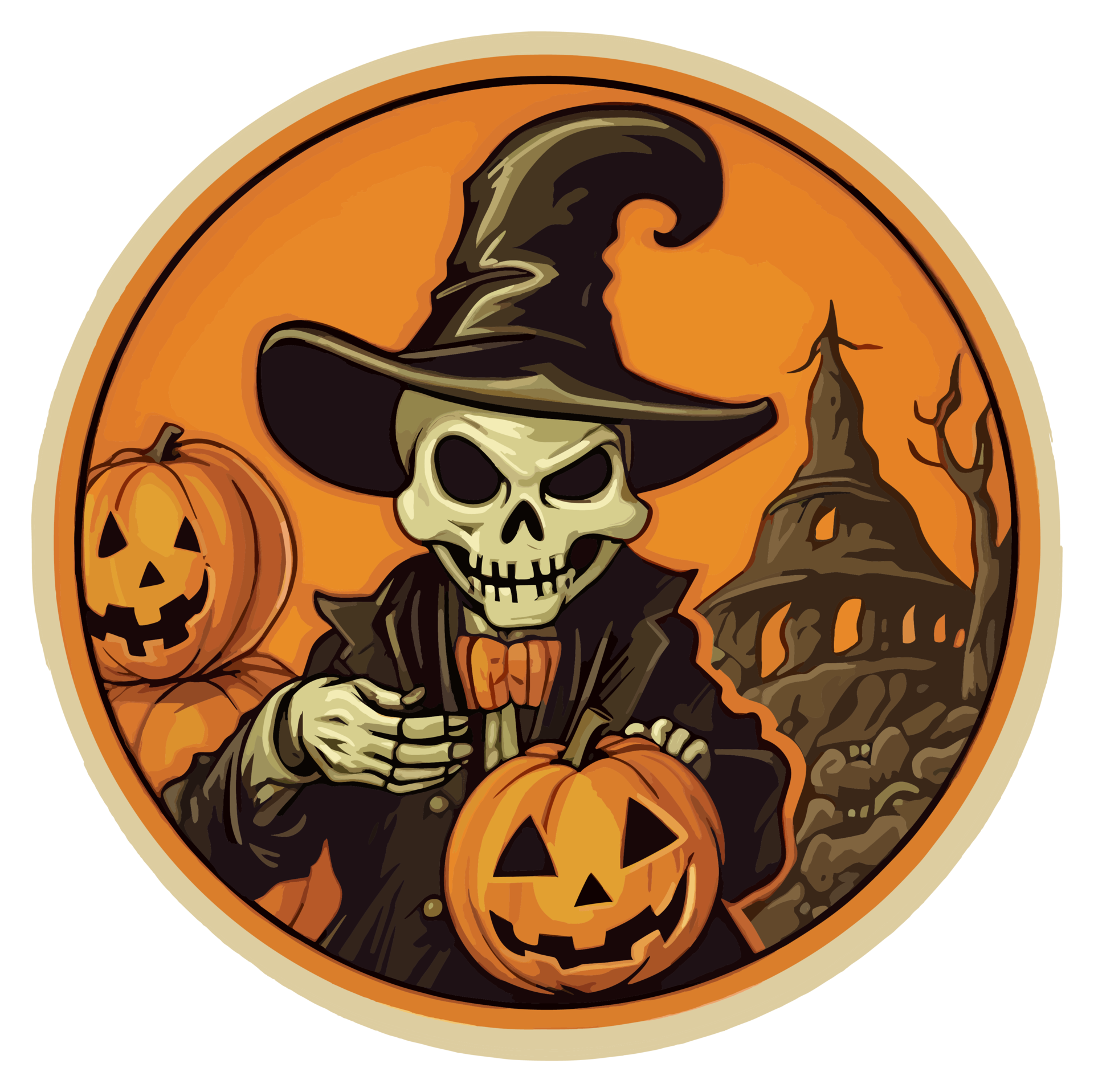 Retro Halloween Sticker Round Horror Illustration For Halloween retro-halloween-sticker-round-horror-illustration-for-halloween