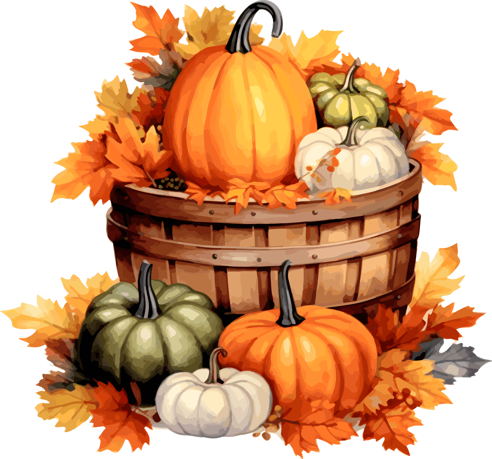 Watercolor Autumn in Basket, Fall Autumn Clipart Illustration, Created ...
