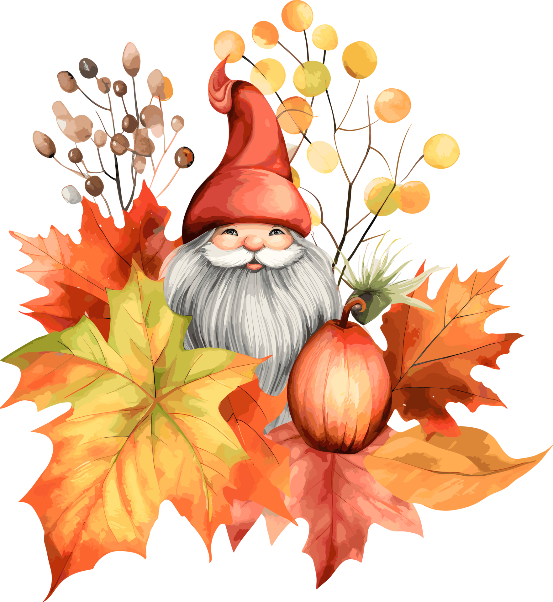 Watercolor Gnome, Fall Autumn Clipart Illustration, Created With ...