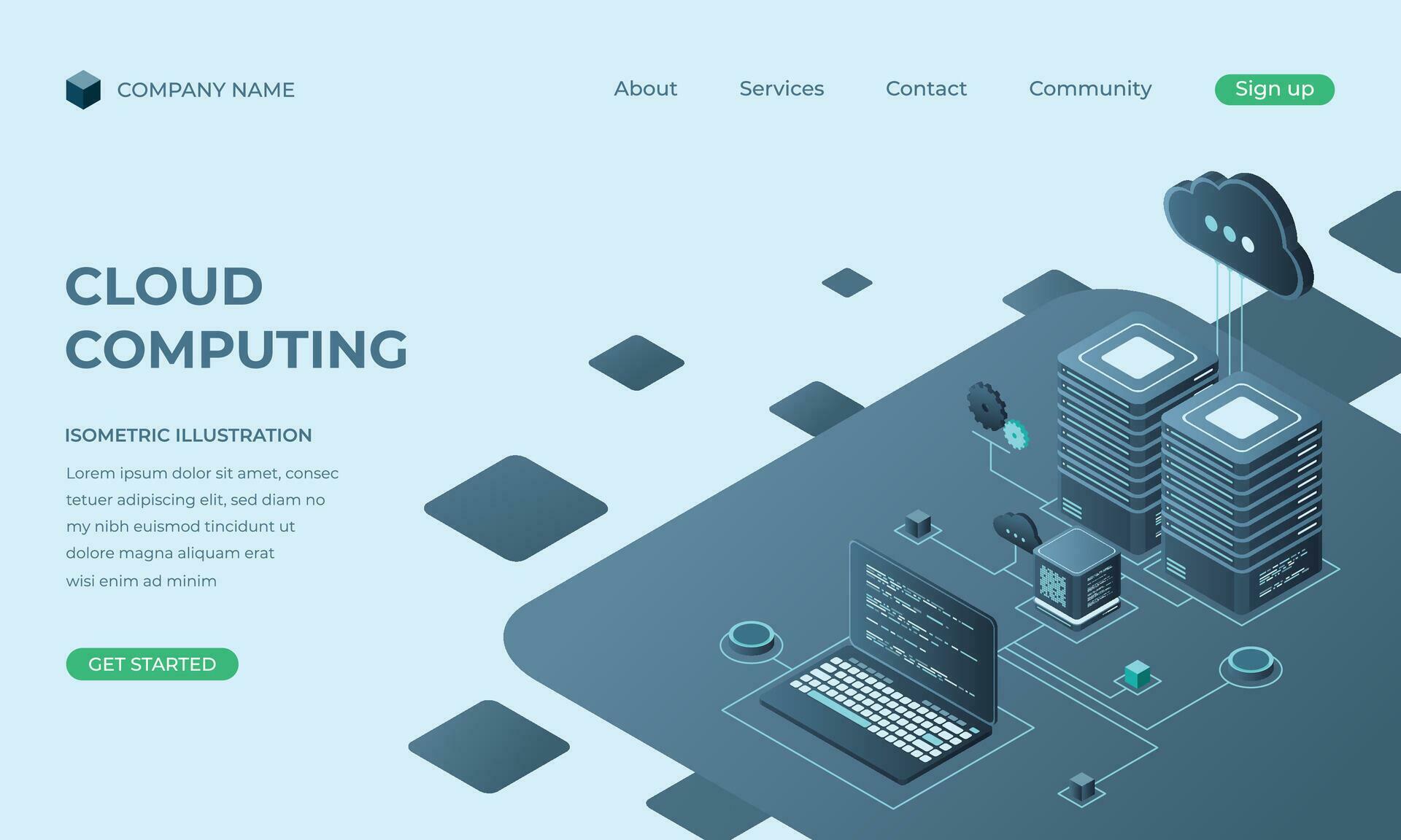 Cloud computing isometric landing page. Cloud storage server. Cloud ...