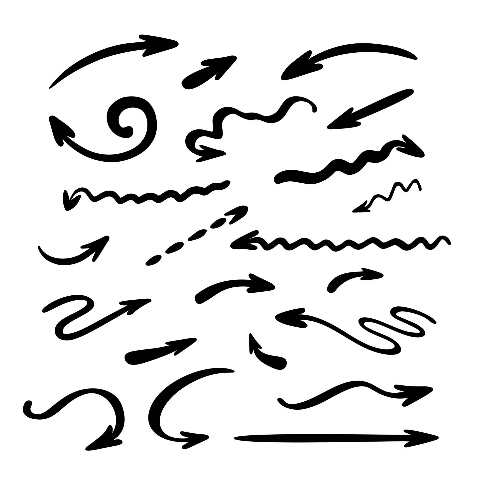 Arrows Set Simple Hand Drawn Vector Illustration Free Form Sign Pointing Different Directions