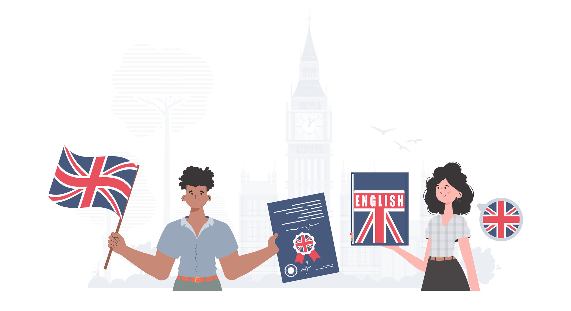 The concept of learning English. English language team. Trendy flat ...