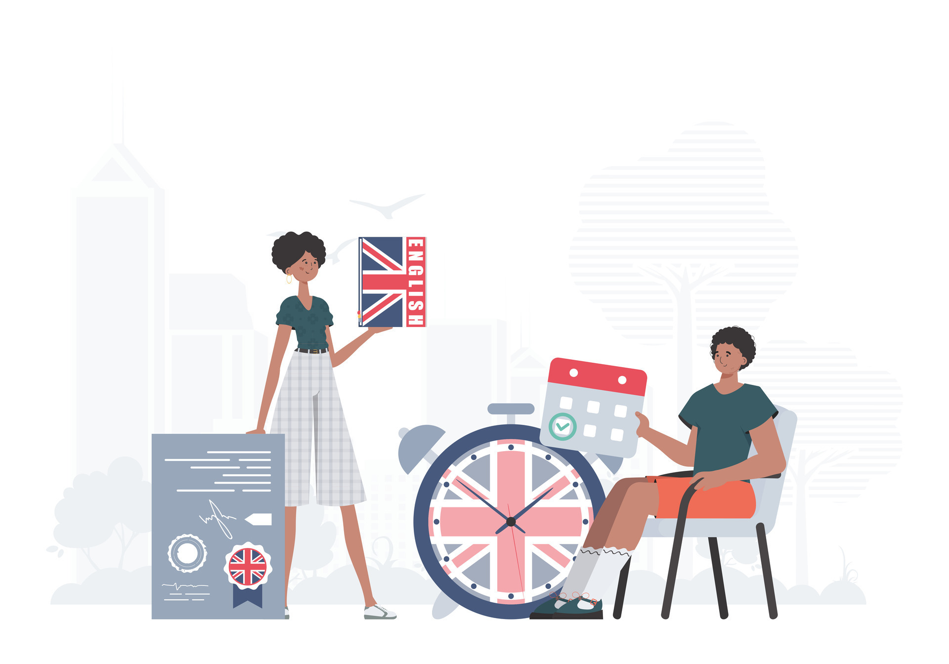 English language team. The concept of learning English. trendy style ...