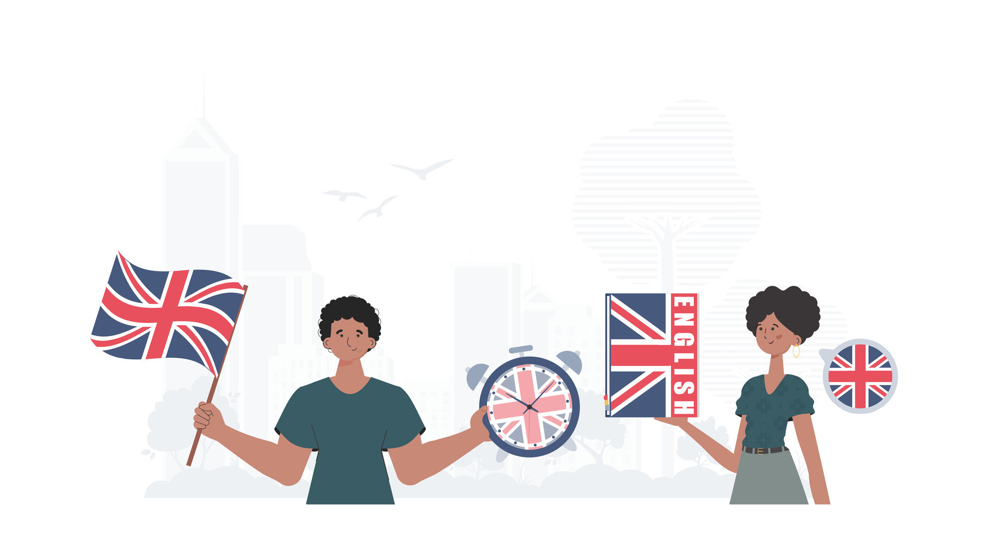 The concept of learning English. English language team. Flat modern ...