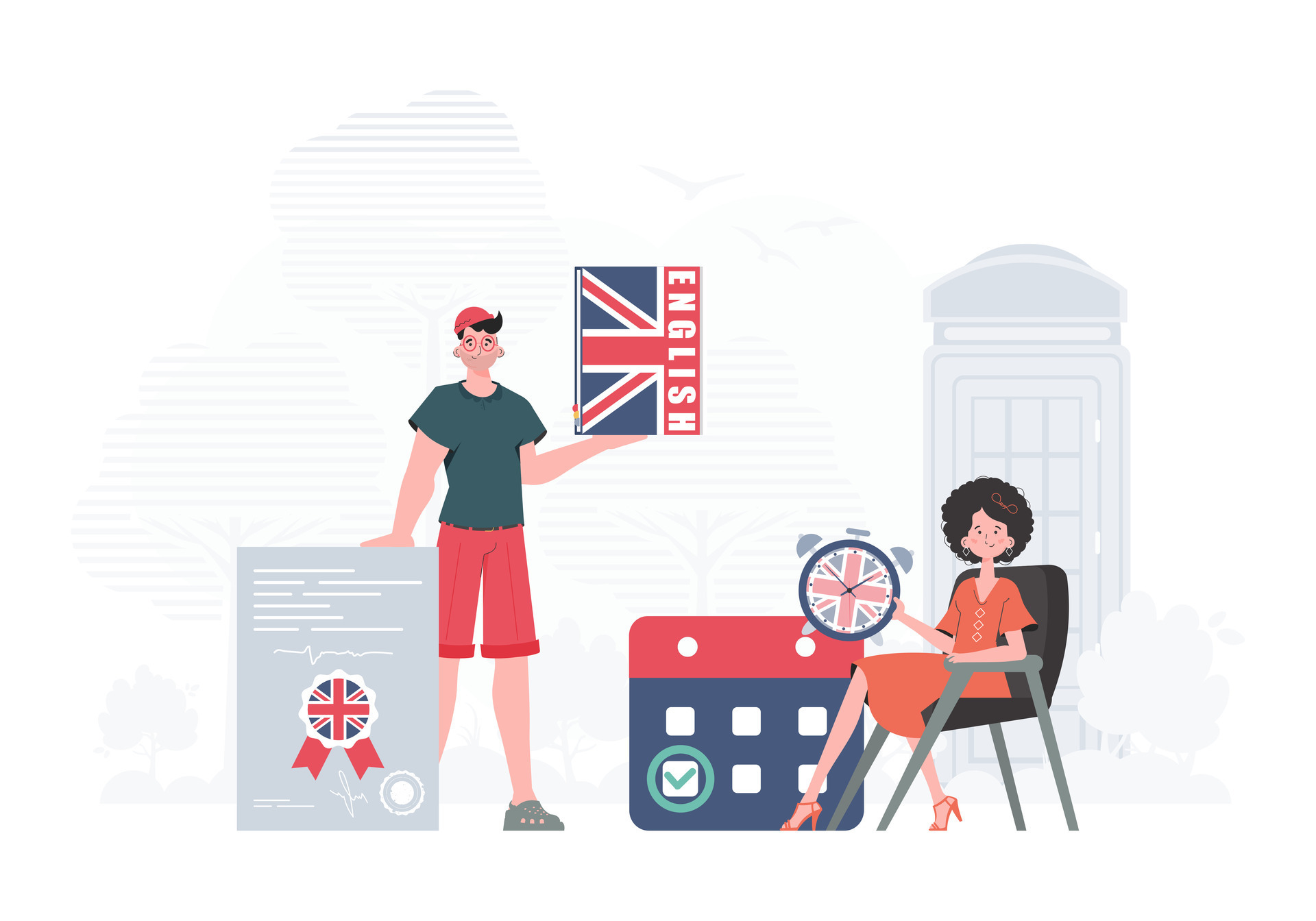 The concept of teaching English. English language team. trendy style ...