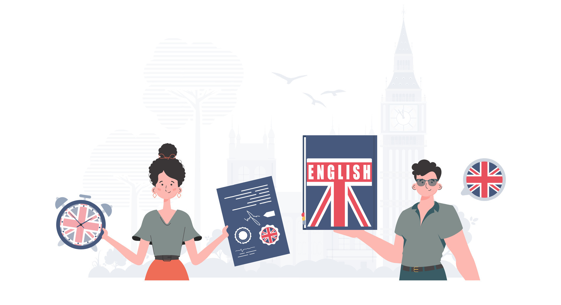 English language team. The concept of teaching English. trendy style ...